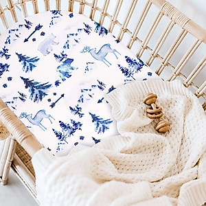 Pea Pod Bassinet Sheets Set 2 Pack for Baby Boy Girls, Soft Jersey Knitted Fitted Sheets for Cradle or Bassinet Pad Oval Rectangle and Hourglass Bassinet Mattress, Woodland Animal