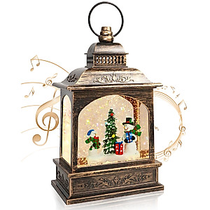Christmas Snowman Snow Globe, Snowman Musical Lantern with 6 Hour Timer USB Lined/Battery Operated Retro Style Holiday Glitter Globe for Xmas Indoor Decoration and Santa Gifts