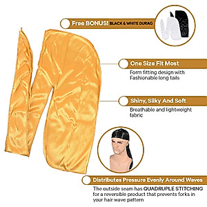 11 in 1 Deluxe Wave Kit - 3 Silky Durags for Men, Medium Hard Wave Brush, Crown Soft Bristle Brush Beard, Wood & Plastic Wave Comb, Spray Bottle, 2 Silky Stocking Wave Cap, Crown Mirror, Hair Care Kit