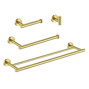 KES Brushed Gold Bathroom Hardware Set 4-Piece 24 Inch Double Towel Bar Toilet Paper Holder Hand Towel Holder Robe Hook Stainless Steel, LA20BZ-43