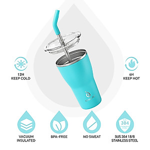 Ideus 14oz Stainless Steel Leak Proof Tumbler, Insulated Coffee Mug with Lid and Straw, Spill Proof Travel Coffee Cup, Double Wall Vacuum Flask for Adult Men and Women, Sky Blue