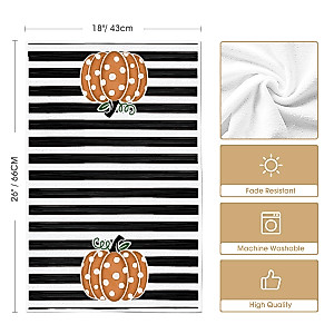 Artoid Mode Stripes Polka Dot Hello Pumpkin Fall Kitchen Towels Dish Towels, 18x26 Inch Farmhouse Maple Leaves Decoration Hand Towels Set of 4