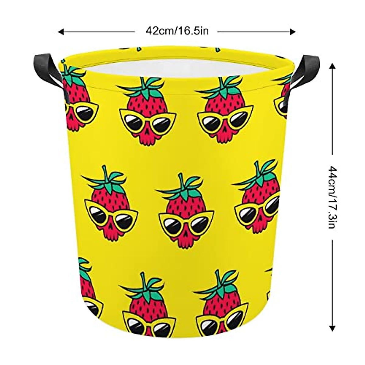 Skull Strawberry Large Laundry Basket Hamper Bag Washing with Handles for College Dorm Portable