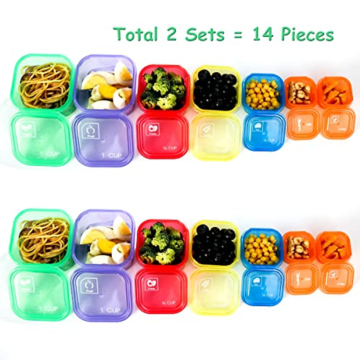 BHYTAKI Portion Control Containers, Double Set (14 Pieces) 21 Day Fix Container and Food Plan, 21 Day Food Portion Containers for Weight Loss with Tally Chart and Food Plan