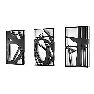 Pinetree Art Black Abstract Metal Wall Art 3D Textured Metal Wall Sculptures Modern Hollow Out Design Metal Wall Decor for Home Living Room Office Dining Ready to Hang (Abstract-Black)