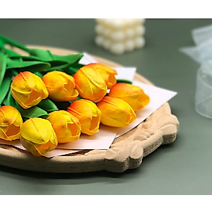 20Pcs Sunset Artificial Tulips Flowers Faux Realistic Tulip Bouquet Real Touch Sunset Flowers for Wedding Party Home Garden Office DIY Floral Arrangement Decor(Sunset)