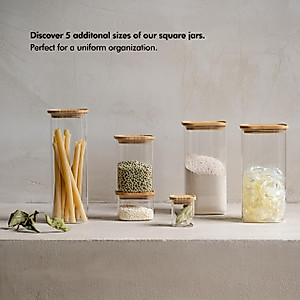 KIVY Square glass jars with bamboo lids [Set of 12] 4x 20oz + 8x 15oz - Square glass containers with bamboo lids - Clear Jars Glass canisters with airtight lids - Glass storage jars with airtight lids