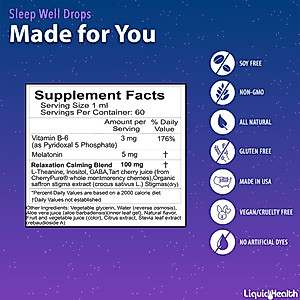LIQUIDHEALTH Sleep Well Natural Sleep Aid Melatonin Drops - Better Sleep & Mood, Relax & Calm Mind, Fall Asleep Faster Stay Asleep Longer - Vegan, Sugar Free, Drug Free, Non-GMO, Great Taste (2 oz)