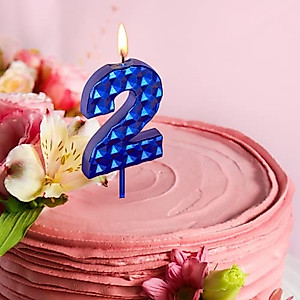 2 Birthday Candle - Number 2 Candle - CANKOO Blue Diamond Birthday Cake Candles for Boys Girls Kids Adults - Big Number 12 20 21 22 23 24 25 26 27 28 29