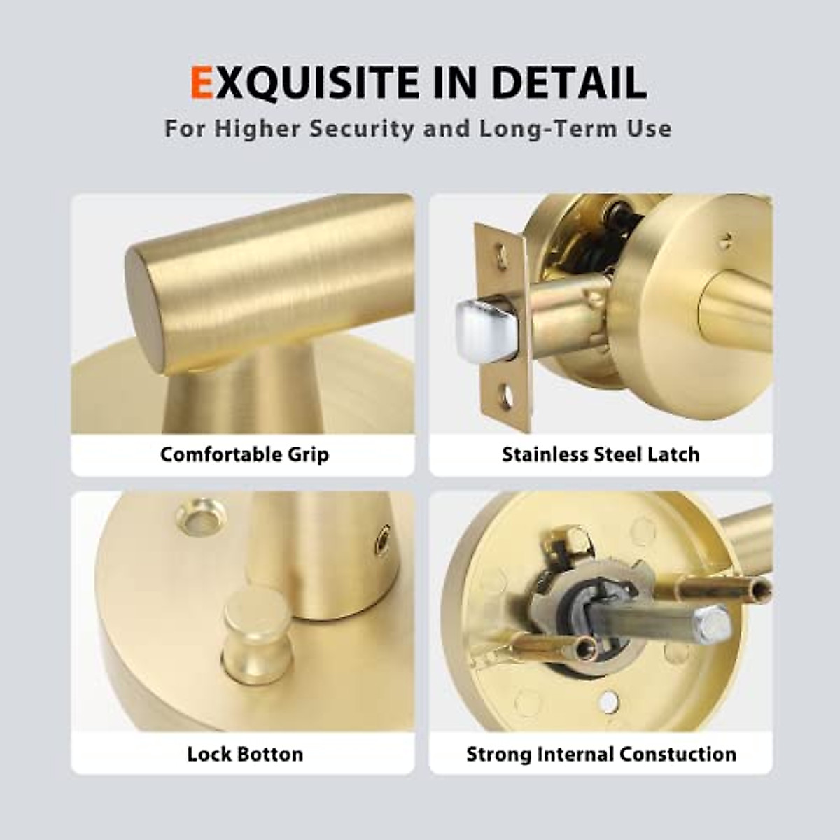 Haidms 6 Packs Gold Heavy Duty Door Handle Interior,Privacy Door Lever Handle, Bathroom Door Handles Interior, Modern Bedroom Door Handle