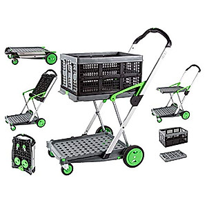 CLAX® Multi use Functional Collapsible carts | Mobile Folding Trolley | Shopping cart with Storage Crate | Platform Truck (Green)