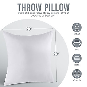Utopia Bedding Throw Pillows Insert (Pack of 2, White) - 28 x 28 Inches Bed and Couch Pillows - Indoor Decorative Pillows