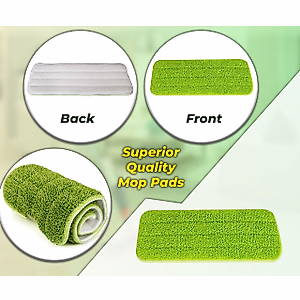 ARSUK Spray Mop Refill Pads Microfiber Replacement Heads Premium Wet/Dry Flat Mop Floor Cleaning Machine Washable Reusable 16 x 5.5 inches ( 3 Pack Green)