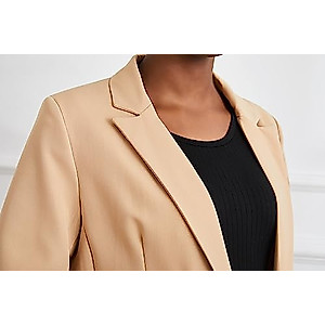 Hdieso Women's Solid Color Casual Long Sleeve Lapel Button Blazer Jacket Khaki