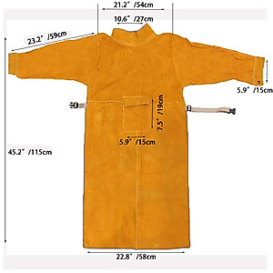 Jewboer Leather Welding Apron with Sleeve,Heavy Duty Welding Jacket,Heat Flame Resistant Weld Coat for Men Women,L