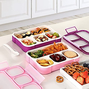 HIWARE Bento Lunch Box for Kids and Adults, Leakproof Lunch Container for Girls, Women with 4 Compartments, BPA-Free, 2 Pack