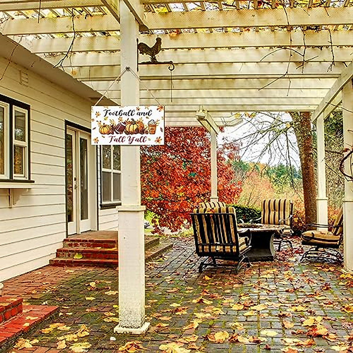 Geetery Football and Fall Y'all Wood Sign Hanging Farmhouse Wall Decor Fall Football Wall Decor Rustic Wooden Autumn Porch Sign for Front Door Home Living Room Garden Harvest Thanksgiving (Lovely)