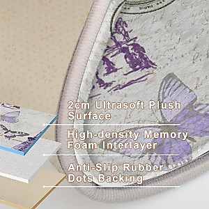 Kuquteed Purple Flowers Romantic Paris Oval Door Mat, Absorbent Floor Mats, Non-Slip Entryway Area Rugs, Soft Oval Floor Carpet for Bathroom Kitchen Bedroom Decor