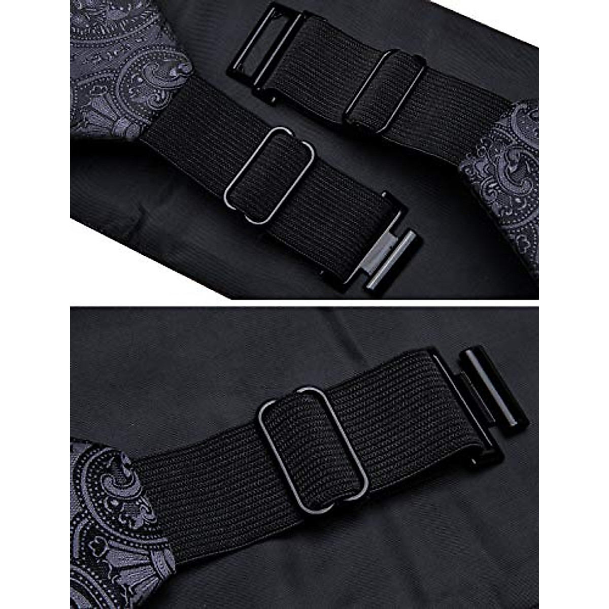 YOHOWA Men Cummerbund Bow Tie Set Paisley Black Silk Pre-Tied Bowtie Pocket Square Cufflinks Formal Wedding Party Prom Banquet