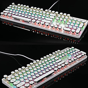 Retro Mechanical Gaming Keyboard Rainbow Backlit , Punk Vintage StyleDustproof Mechanical Ergonomic Keyboard with 104 Keys for Computer Game Enthusiasts Home Office Use