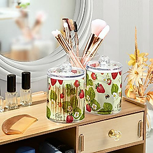 4 Pack Plastic Cotton Swab Ball Pad Holder,Strawberry Leaves with Bee Cotton Pads cans Clear Bathroom Container Organizer Dispenser(227ly4d)