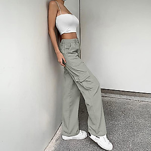 Womens Fall Fashion 2023 High Waisted Cargo Pants Wide Leg Teen Girls Pants Combat Military Trouser Silver Gray
