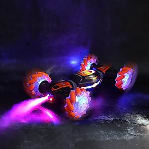 Ruirtarci Music Water Spray RC Car, 4 Wheel Drive Stunt Car Toy for Kids, Hobby RC Crawlers, Double Sided Rotating 360°Remote Control Car, Dual-Color (Orange)