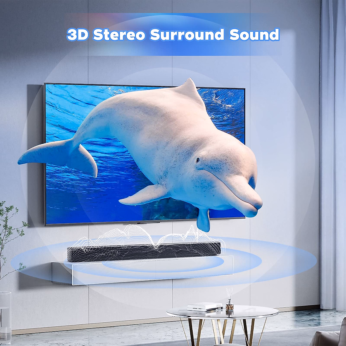 GEOYEAO Sound Bar, Bass Speakers for Smart TV with Dual Subwoofer 3D Surround Sound System, 32 Inch 2.2CH Home Theater Audio Soundbar, HDMI ARC Connection, 2 in 1 Detachable & Wall Mountable