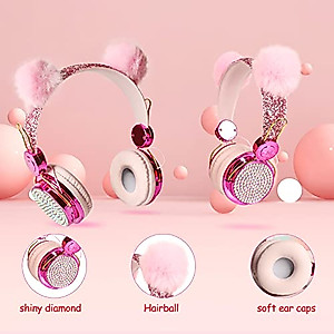 SVYHUOK Unicorn Kids Bluetooth Headphones for Girls, Wireless Headset with Microphone for Teens, Safe Volume Limited 85db POM Cat Ear Over-Ear HD with Mic for School/Tablet/Birthday Xmas Gift