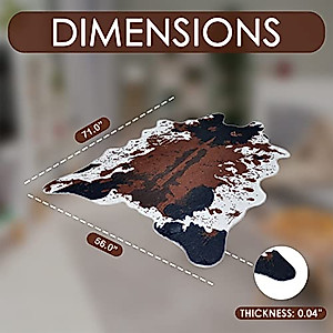 Cowhide Rug Faux Fur Rug Animal Print Non-Slip Backing Carpet For Bedroom, Office, Living Room, Rustic Western Home Decor Throw Rug Mat 56"W x 71"L