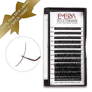 EMEDA Real Mink Eyelash Extensions Mink Lash Extension C Curl Mixed Tray 9-15mm Single Size Tray Soft Siberian Mink Individual Eye Lashes Strips Professional Set (C Curl 9-15mm)