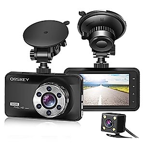 ORSKEY Dash Cam Front and Rear 1080P Full HD Dual Dash Camera in Car Camera Dashboard Camera Dashcam for Cars 170 Wide Angle with 3.0" LCD Display Night Vision and G-Sensor【2023】