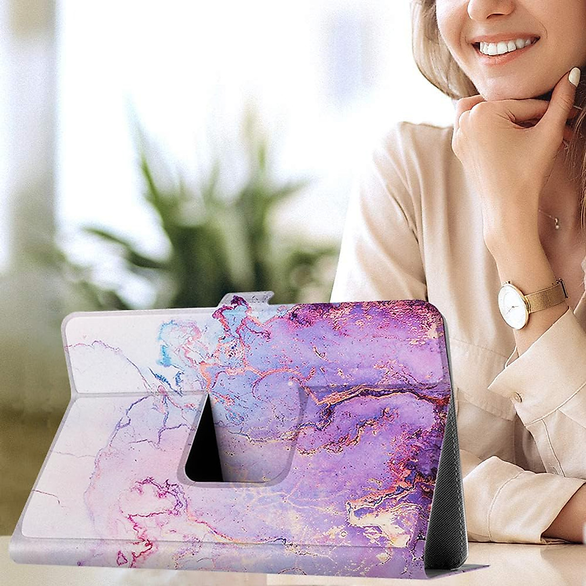 Pudazvi Universal 9.5"-10.5" Inch Tablet Case,360 Degree Rotatable Kickstand Multiple Viewing Stand Case Cover for 9.6" 10" 10.1" 10.5" and All 9.5-10.5 Inch Touchscreen Tablet,Marble Purple