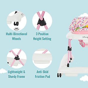Dream On Me 2-in-1 Ava Baby Walker, Easy Convertible Baby Walker, Walk Behind, Height Adjustable Seat, Added Back Support, Detachable Slate, Spring Pink