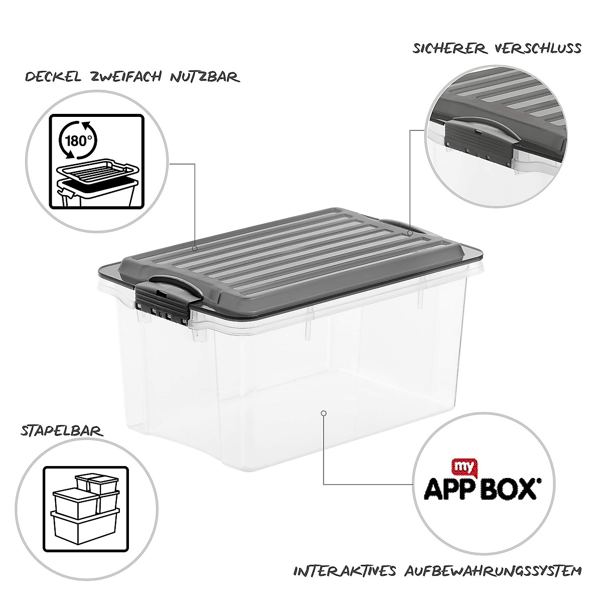 Rotho, Compact, Storage box 4.5 l with lid A5, Plastic (PP) BPA-free, grey/transparent, A5/45l (27,0 x 18,5 x 15,0 cm)