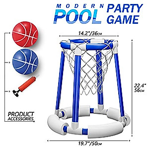HAHAKEE Pool Basketball Hoop,Swimming Pool for Kids & Adults,Great Choice in Summer Water Play,Include 2 Balls and 1 Pump