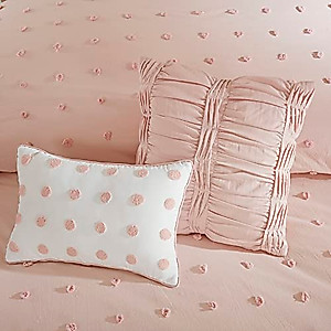 Urban Habitat Duvet Set 100% Cotton Jacquard, Tufts Accent, Shabby Chic All Season Cover for Comforter, Matching Shams, Decorative Pillows, Twin/Twin XL (68 in x 92 in), Pink 5 Piece