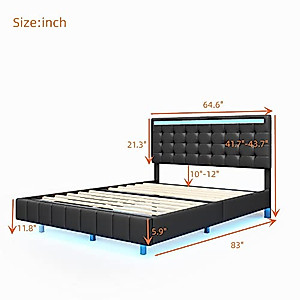 Queen Size Floating Bed Frame with LED Lights and USB Charging, Modern Upholstered Platform LED Bed Frame No Box Spring Needed, Easy Assembly (Black)