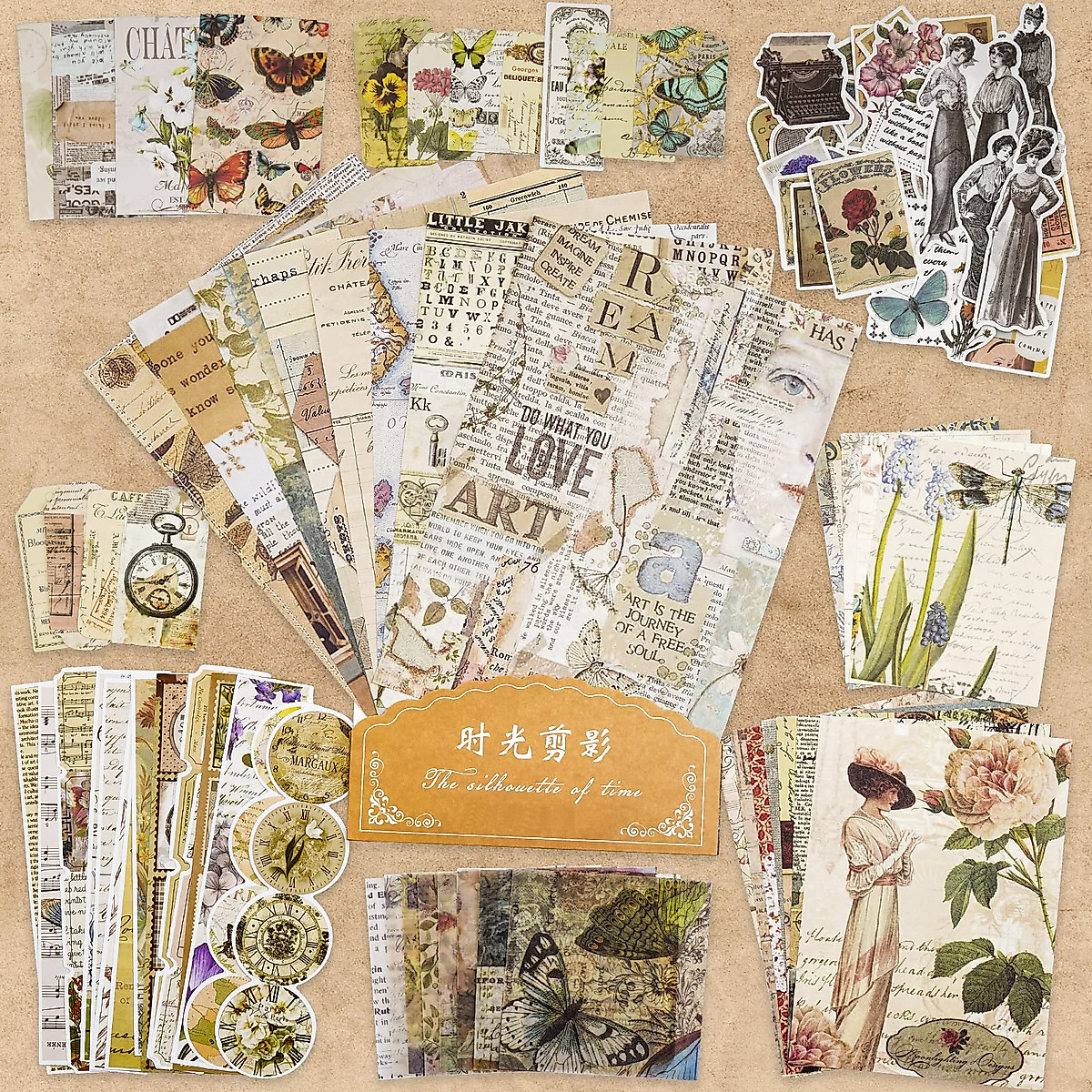 ARTSMONA 100 Pieces Vintage Ephemera Pack Junk Journal Kit Scrapbook Supplies Decoupage Paper Sticker Material for Art Journaling Bullet Journals Planners Collage Album Crafter Gifts (Retro)