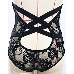 Toxz Sexy Lingerie Sleepwear Lace Women Rompers Bow Underwear Bodysuit Babydoll Nightwear,Floral Lace Teddy Open Back Halter Sheer Perspective with Open Cup Lingerie