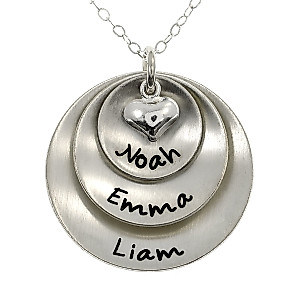AJ's Collection Sterling Silver Lucky Three Necklace - Personalized with 3 names or words of your choice. Includes Sterling Silver Cable Chain (18)