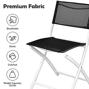 Tangkula 3 Pieces Folding Patio Bistro Set, No Assembly Required, Outdoor Folding Chairs & Table Set with Tempered Glass Tabletop, Outdoor Furniture Set for Garden, Poolside & Backyard (Black)