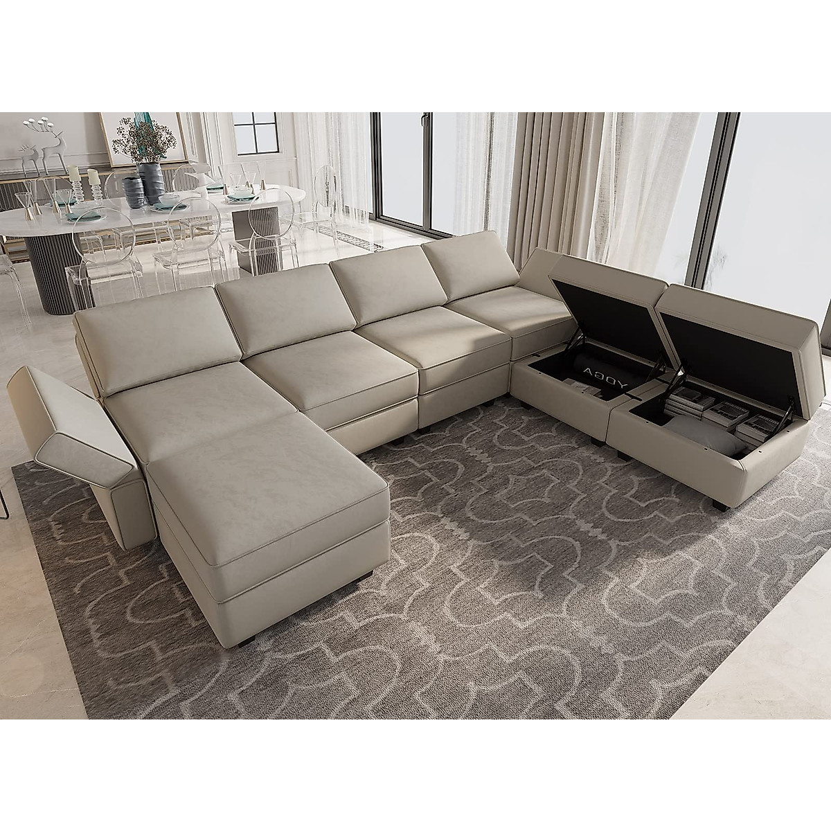 Belffin Modular Sectional Sofa U Shaped Sectional Couch with Reversible Chaises Velvet Modular Sofa with Storage Seat Grey