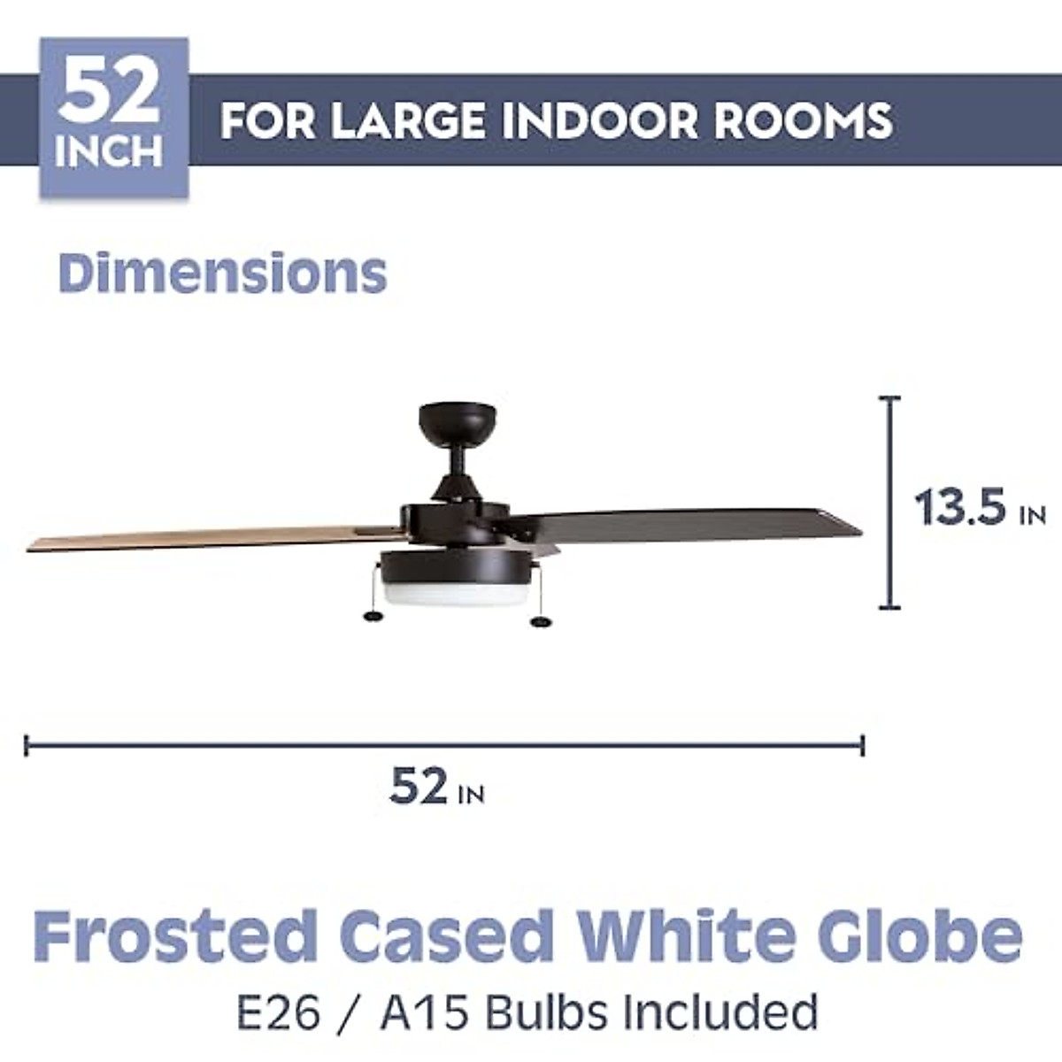 Prominence Home Statham, 52 Inch Contemporary Indoor LED Ceiling Fan with Light, Pull Chain, Dual Mounting Options, Modern Dual Finish Blades, Reversible Motor - 51018-01 (Espresso)