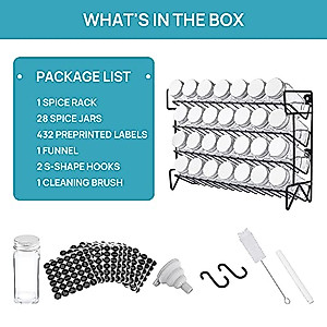 Vtopmart Spice Rack Organizer for Cabinet, 4-Tier Spice Organizer with 28 Empty Spice Jars and 432 Spice Labels, Seasoning Organizer for Countertop, Cabinet, Kitchen, Pantry, Cupboard