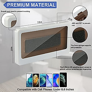 KIMATOT Shower Phone Holder Waterproof - Anti-Fog Touch Screen Wall Mounted Phone Case with Cell Phone Stand and Wall Hooks (2 Pcs) for Bathroom Compatible with Mobile Phones Under 6.8 inches, White