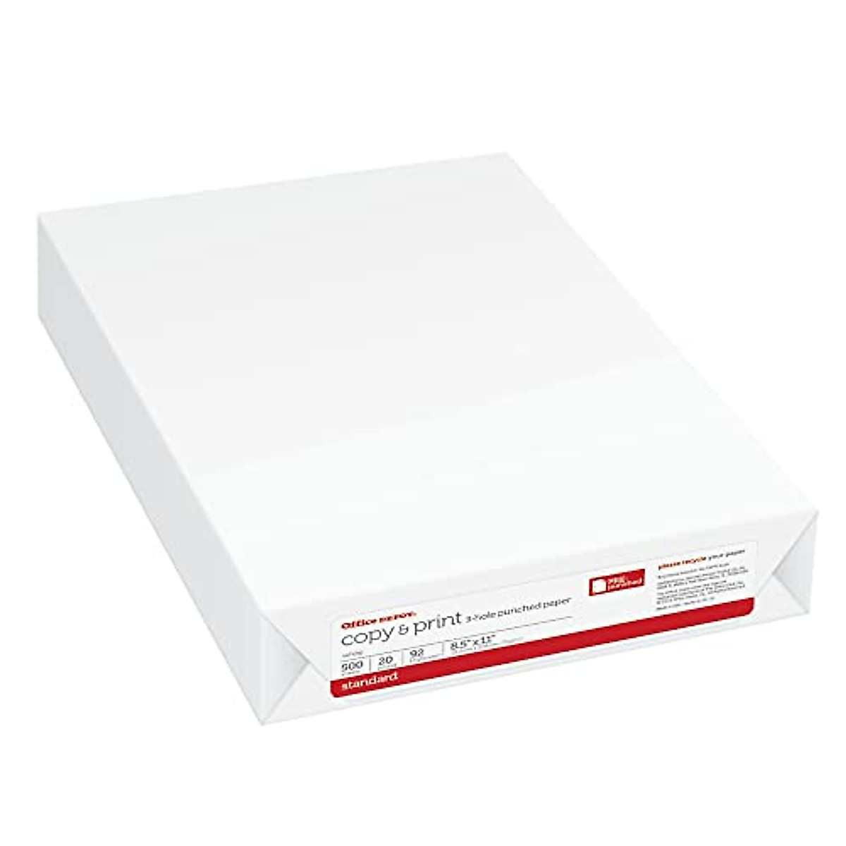 Office Depot® Brand 3-Hole Punched Multi-Use Print & Copy Paper, Letter Size (8 1/2" x 11"), 92 (U.S.) Brightness, 20 Lb