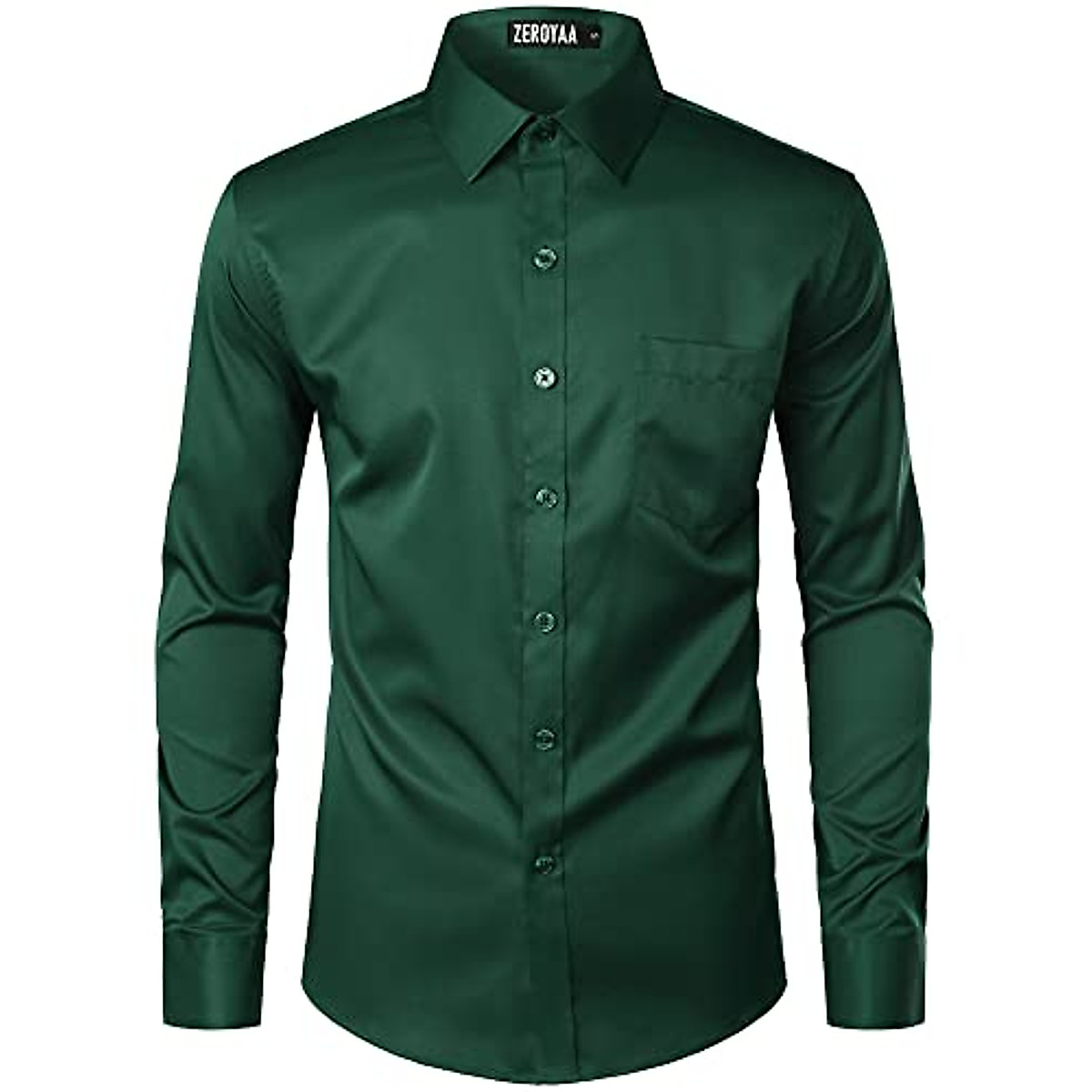 ZEROYAA Men's Urban Stylish Casual Business Slim Fit Long Sleeve Button Up Dress Shirt with Pocket ZLCL29-Dark Green X-Large