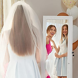 SERWALL 360 Rotating Jewelry Stand Organizer - Freestanding Dressing Mirror Jewelry Cabinet Storage - WHITE