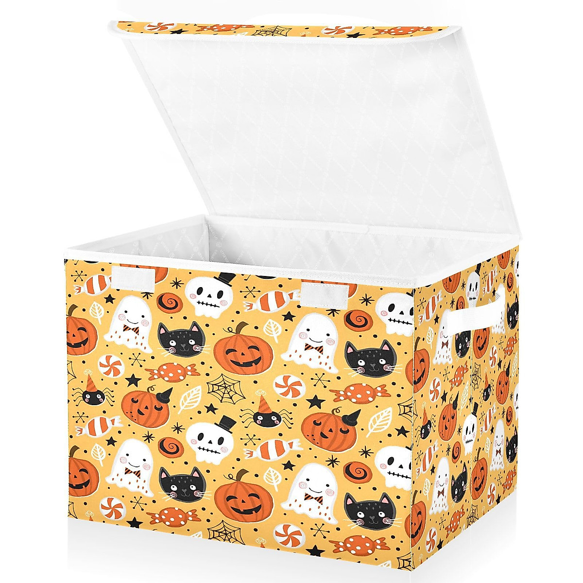 Large Collapsible Storage Bins with Lids, Halloween Pumpkin Ghost Storage Baskets Organizer Containers with Handles for Nursery Clothes Toys